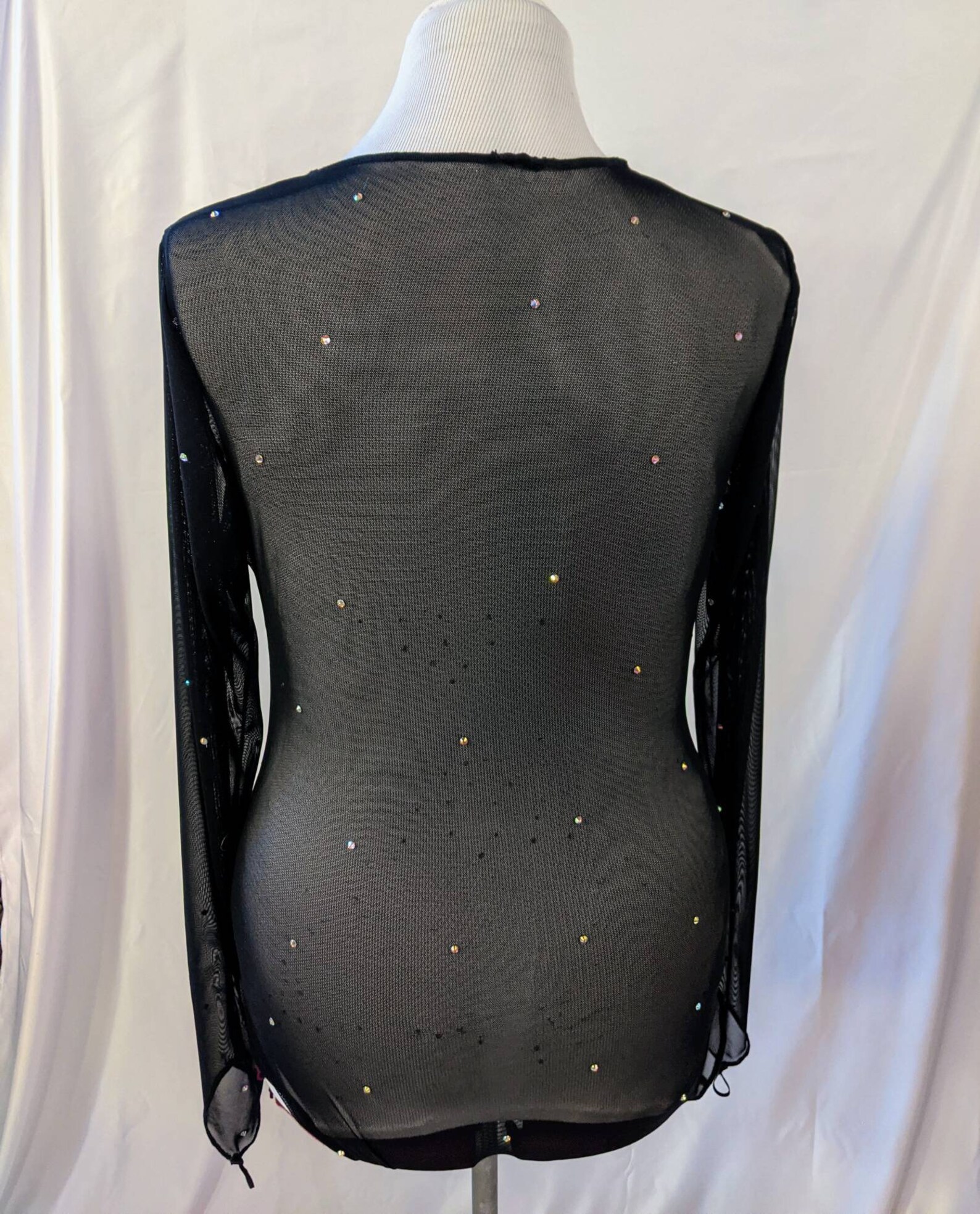 Belly Dance Costume, Burlesque Costume, Black Mesh Bodysuit, Rhinestone ...