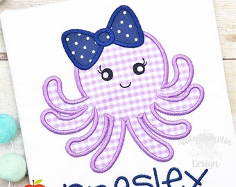 Octopus With Bow Zigzag Applique Design Instant Download | Etsy