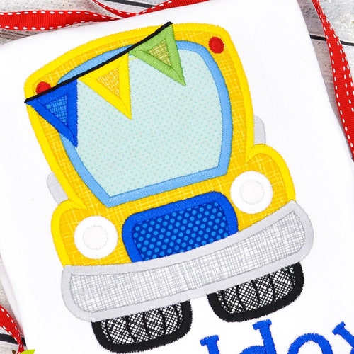 School Bus Zigzag Applique Design Machine Embroidery Etsy