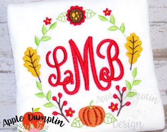 Monogram Frame Embroidery Design Fall Wreath Machine - Etsy