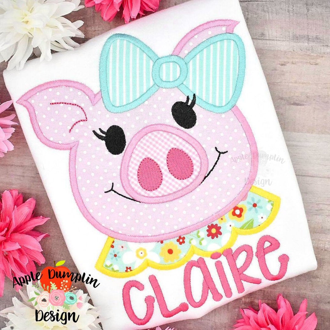 Pig With Ruffle Shirt, Applique Design, Instant Download, 4x4, 5x5, 6x6 ...