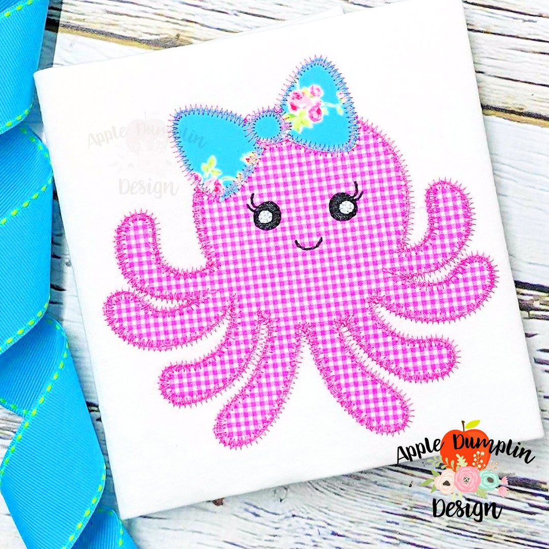 Octopus With Bow, Zigzag, Applique Design, Instant Download, 4x4, 5x5 ...