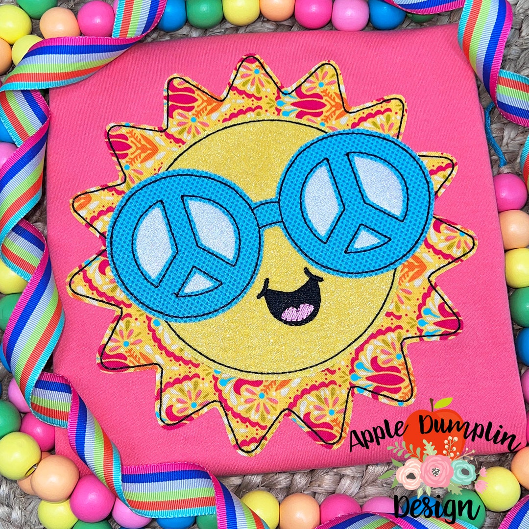 Groovy Sun, Bean Stitch, Applique Design, Peace, Sunglasses, Summer ...