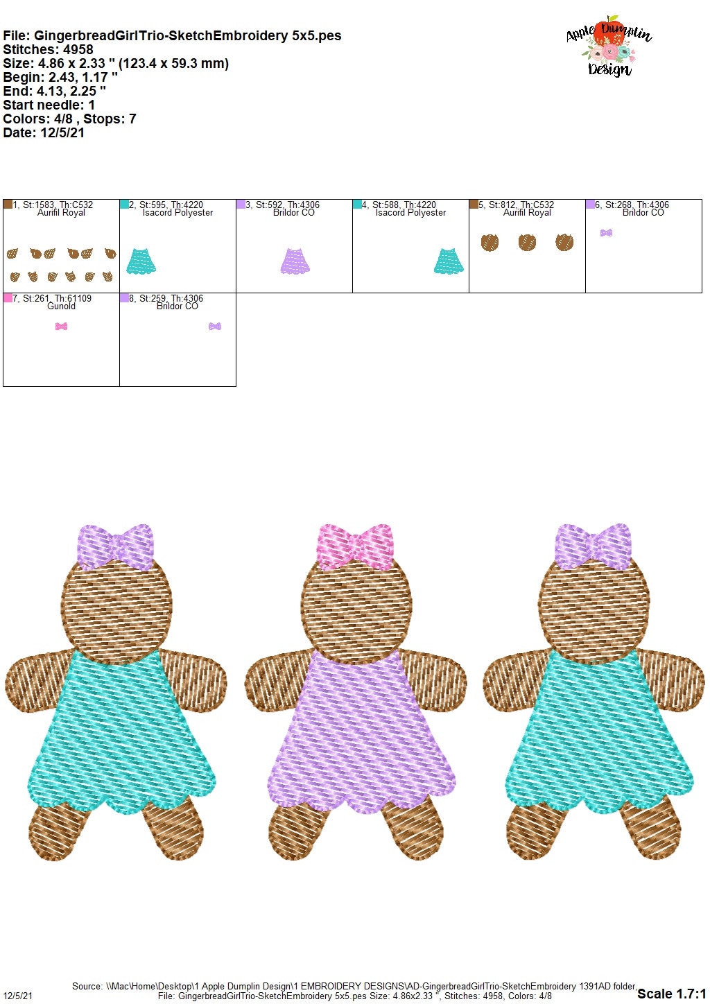Gingerbread Girl Trio Sketch Embroidery Machine Embroidery - Etsy
