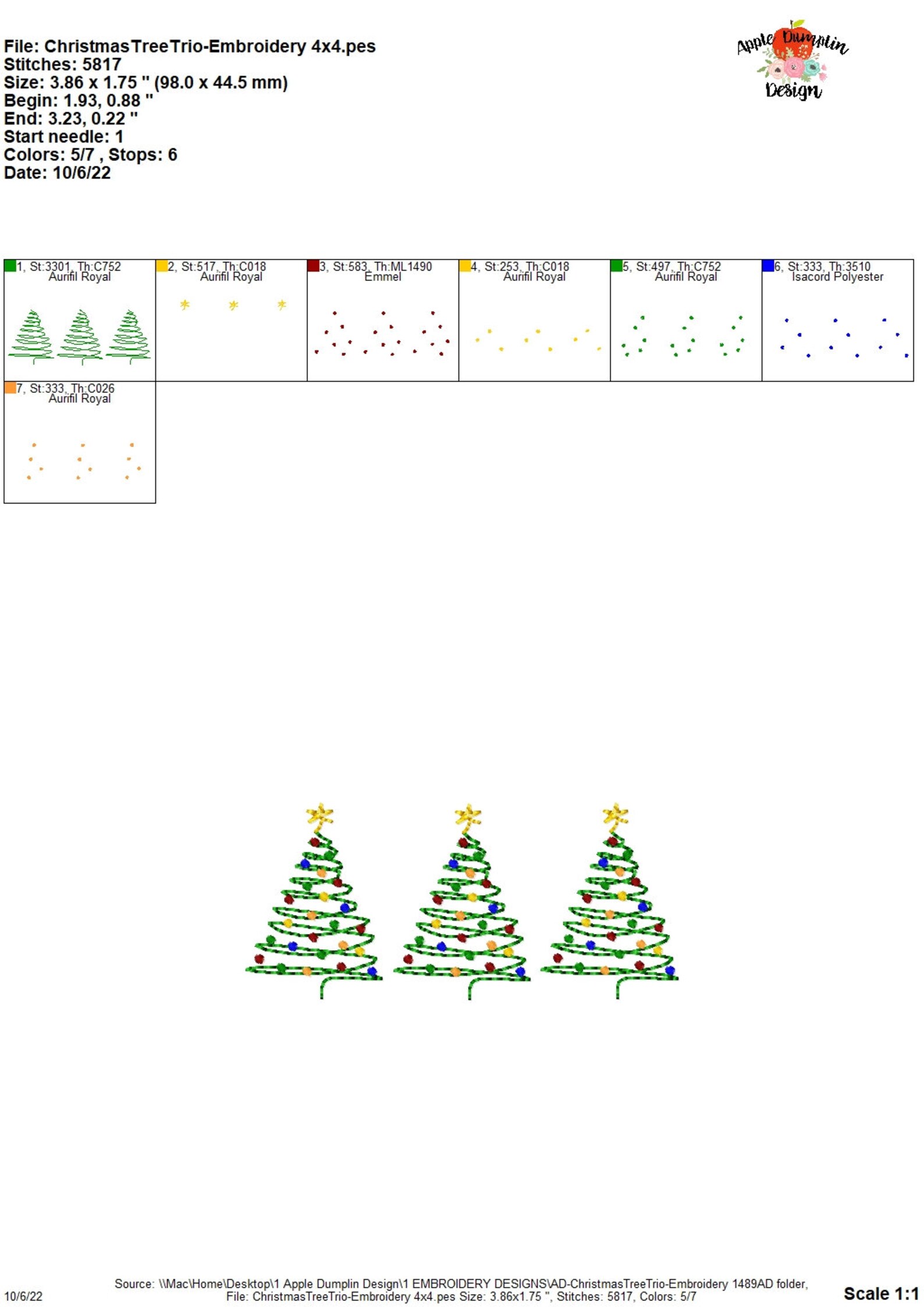 Christmas Tree Trio, Embroidery Design, Christmas Tree, Holiday ...