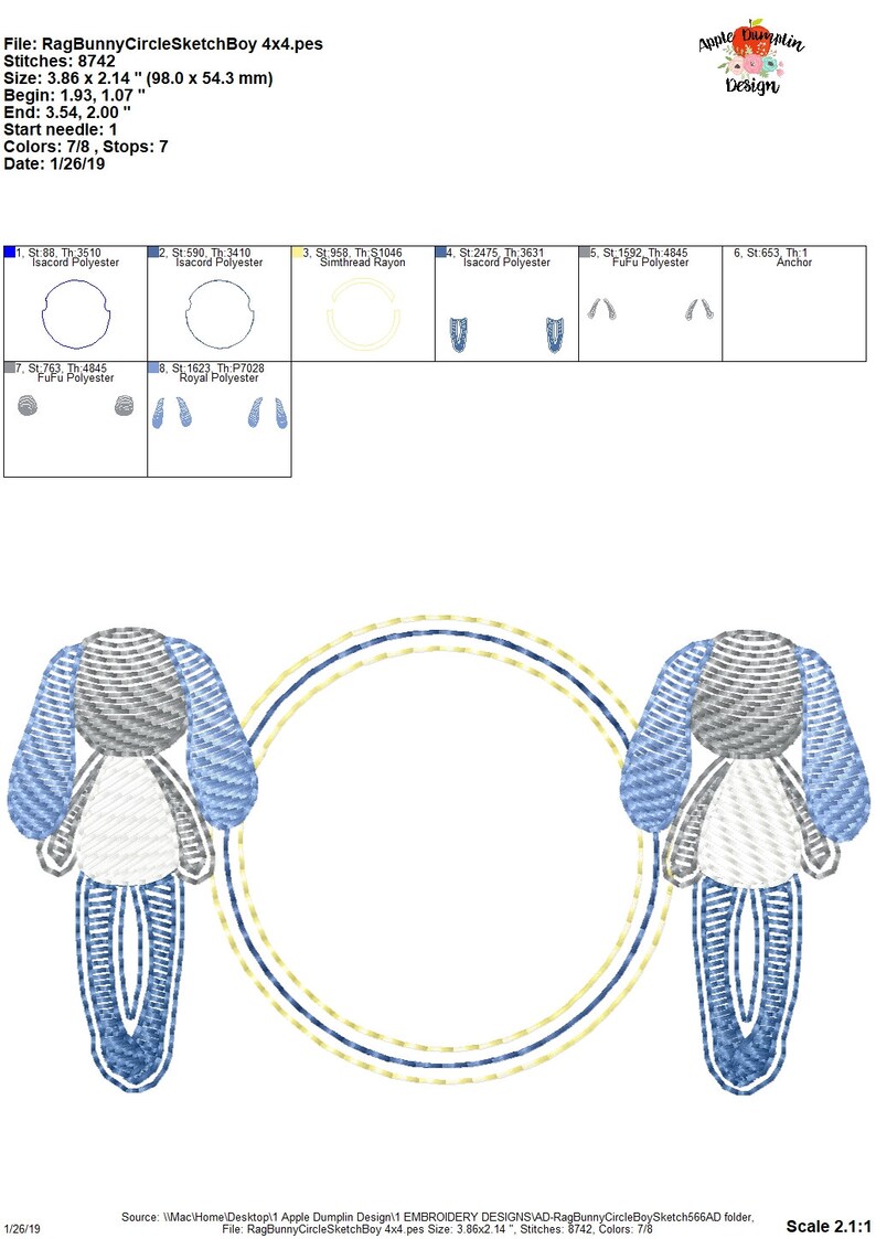 Rag Bunny With Circle Boy Sketch Machine Embroidery | Etsy