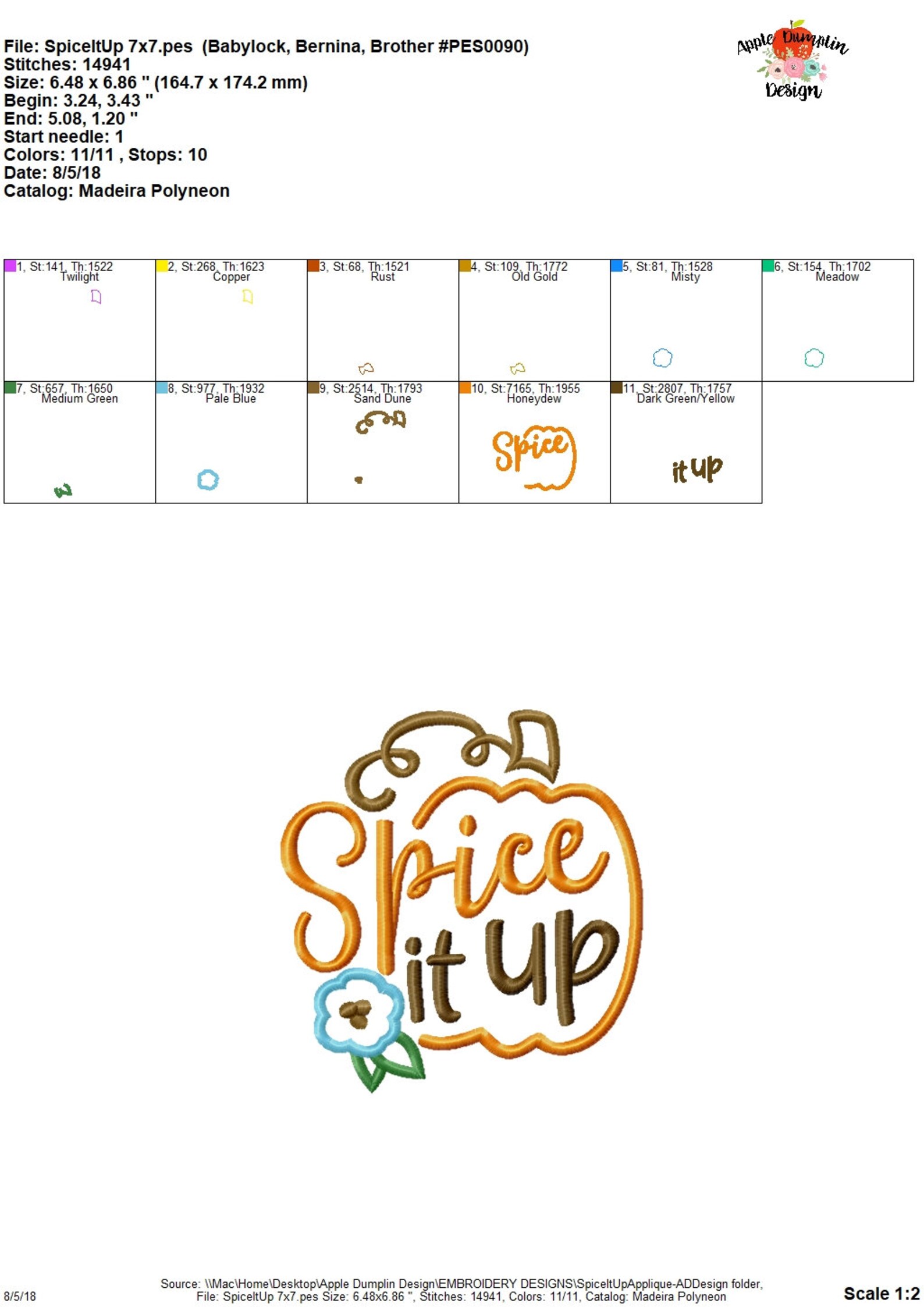 Spice It Up, Applique, Embroidery Design, Thanksgiving Embroidery, Tea ...