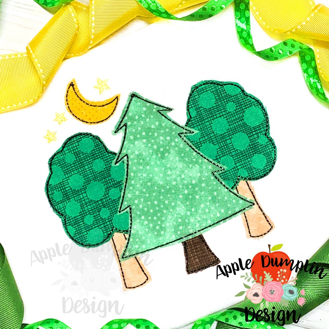 Trees With Moon BEAN Stitch Applique Design Machine - Etsy
