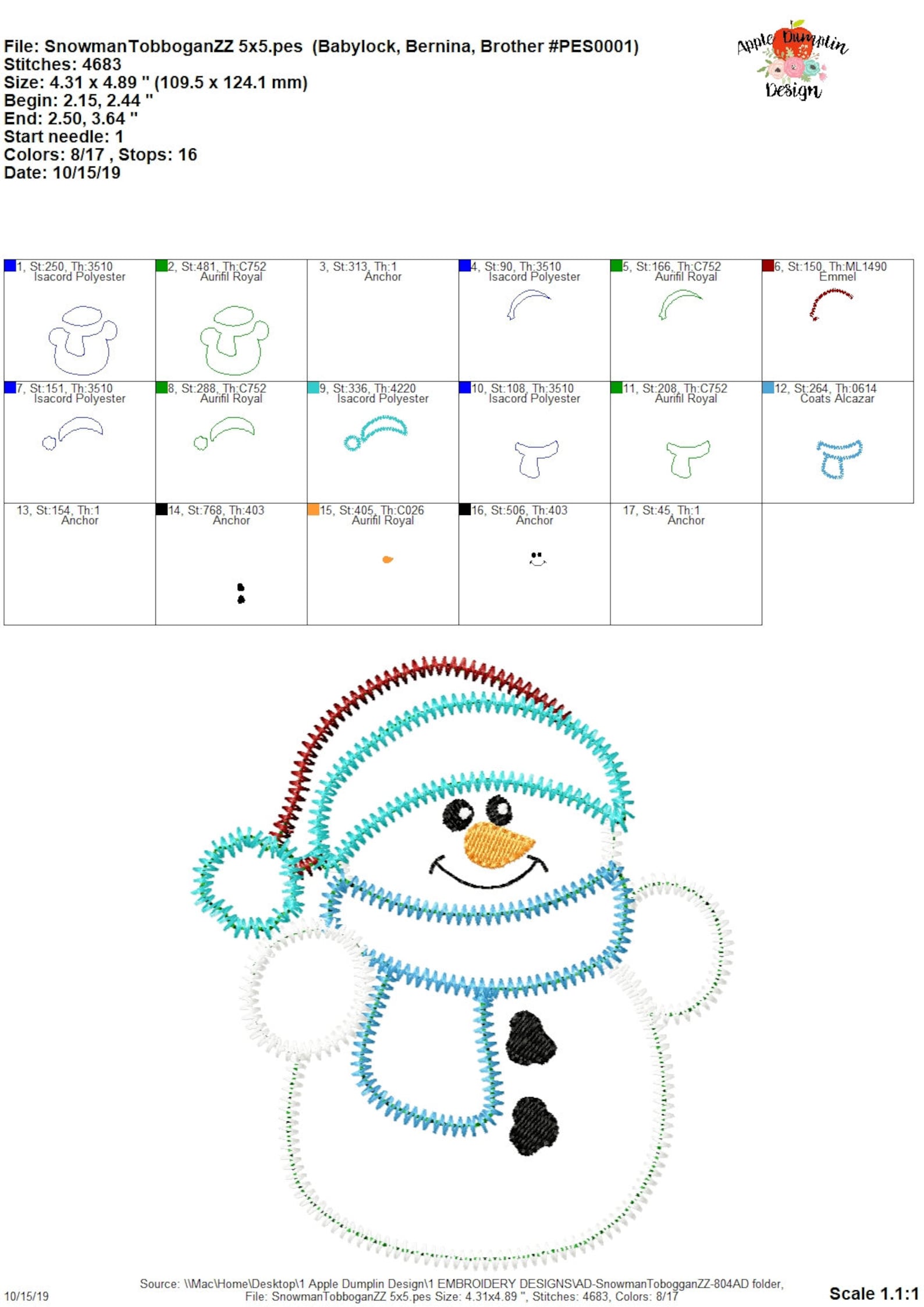 Snowman With Toboggan Zigzag Applique Design Embroidery - Etsy