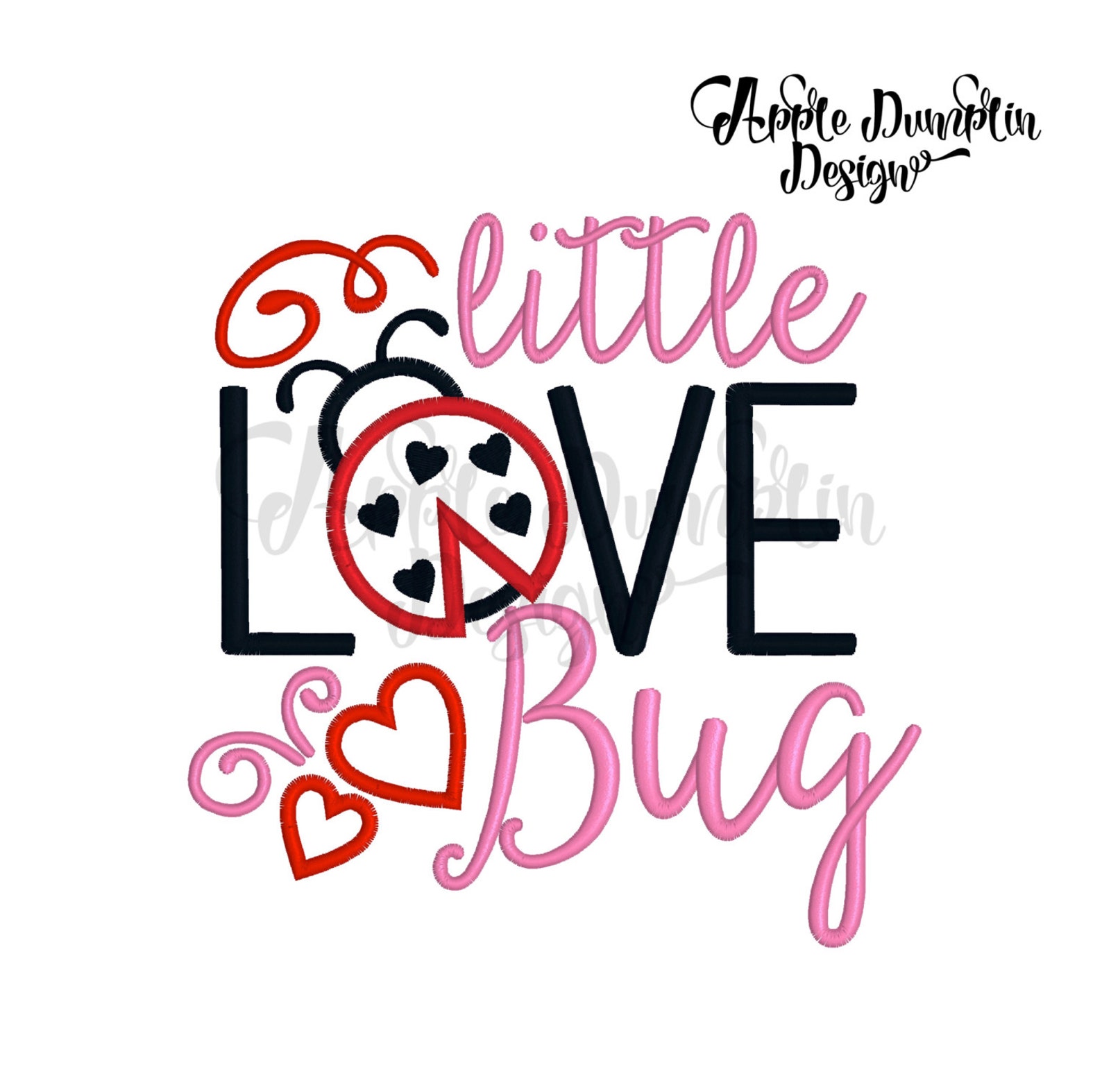 Little Love Bug Applique, Machine Embroidery Design, Valentine Day ...