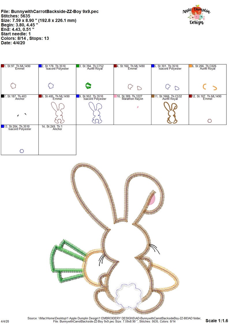Bunny Backside, Zigzag Stitch, Applique Design, Machine Embroidery ...