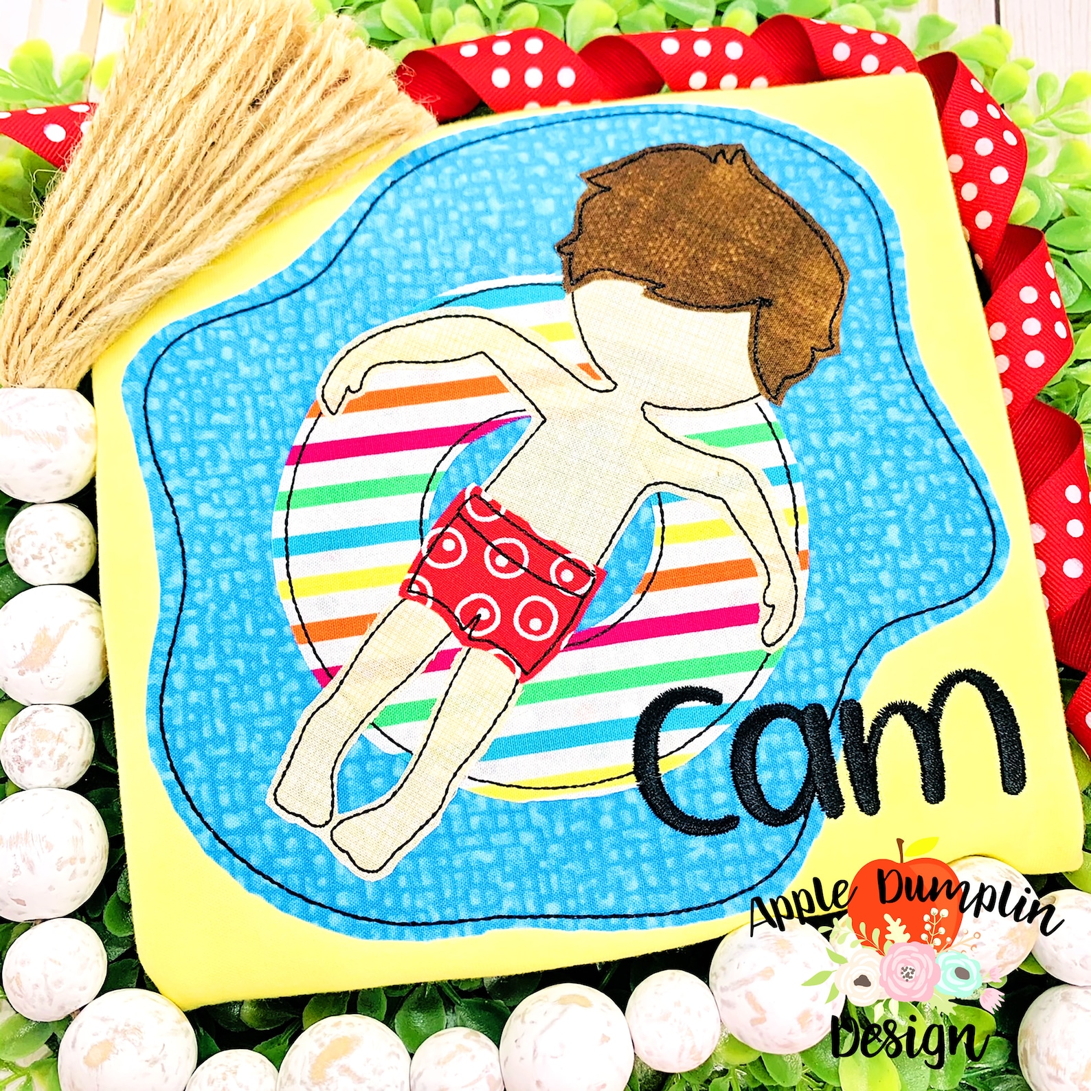 Floating Boy in Pool Bean Stitch Applique Machine | Etsy