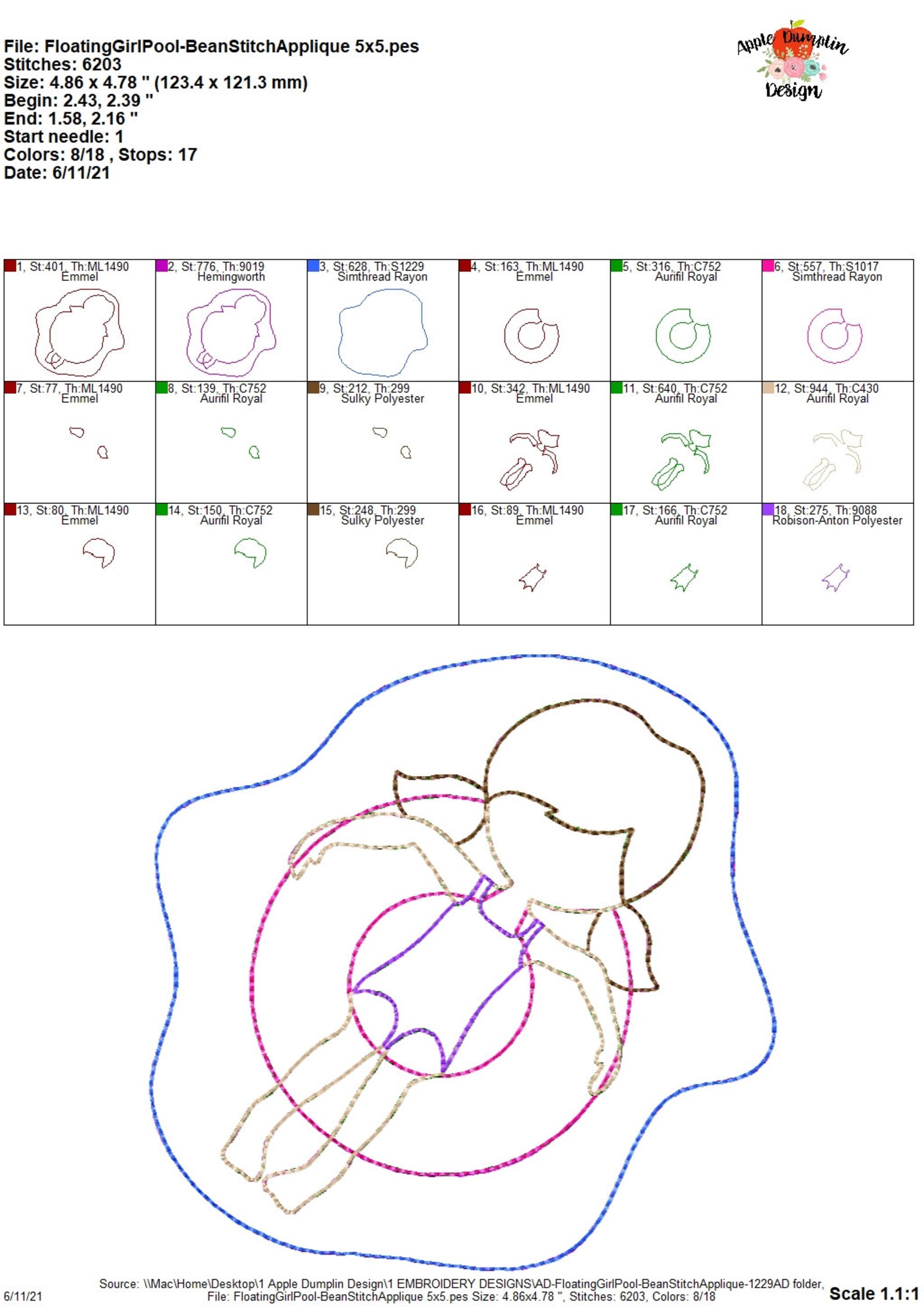 Floating Girl in Pool Bean Stitch Applique Machine - Etsy