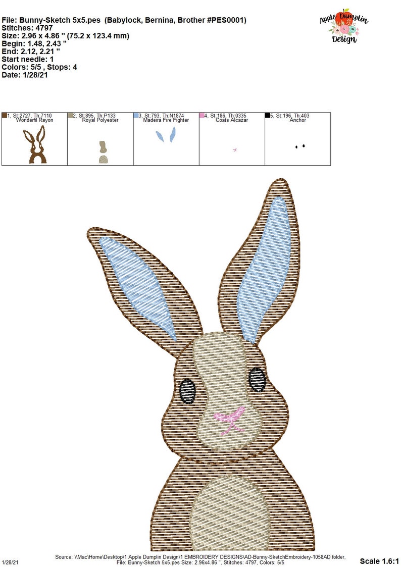 Bunny Sketch Embroidery Machine Embroidery Easter Bunny - Etsy