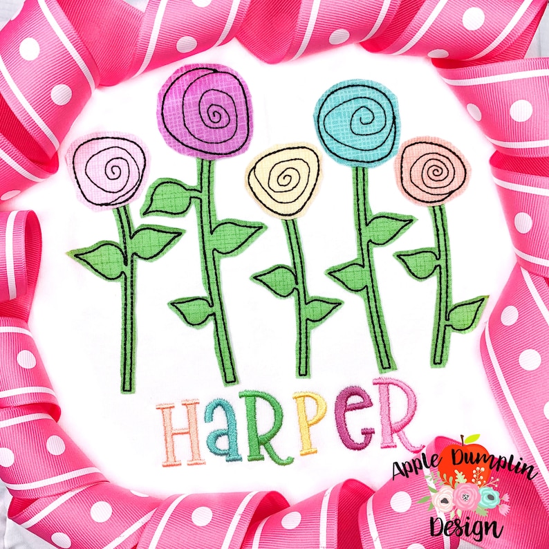 Flowers, Bean Stitch Applique, Machine Embroidery, Instant Download ...