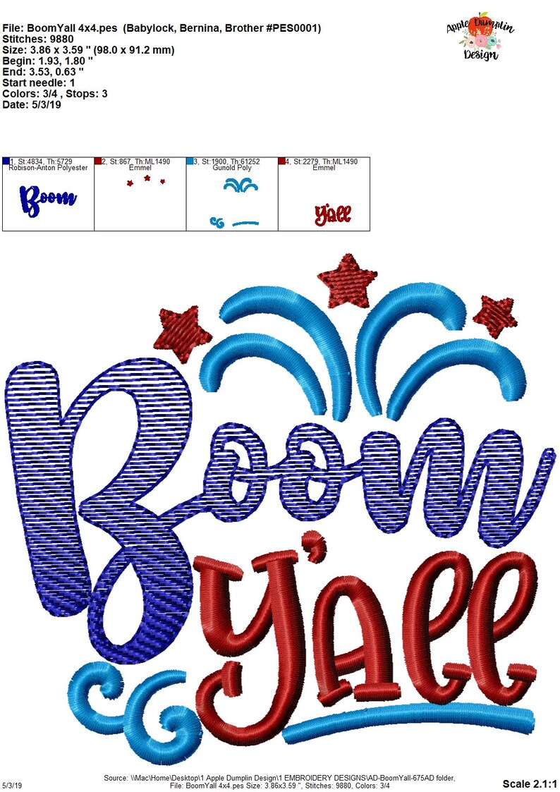Boom Y'all Embroidery Design Instant Download 4x4 5x5 - Etsy