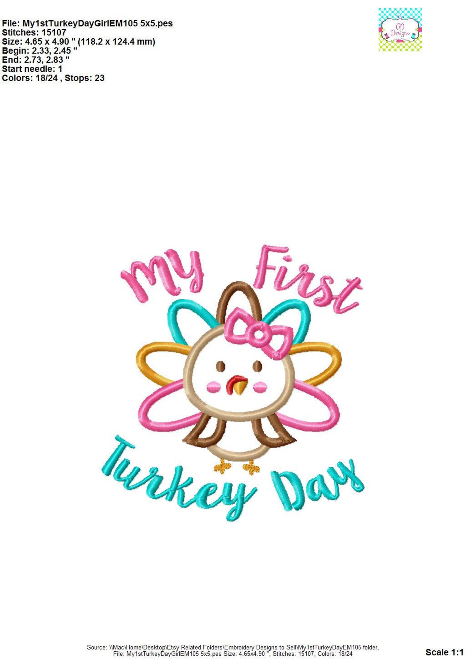 My First Turkey Day Applique Design Machine Embroidery - Etsy