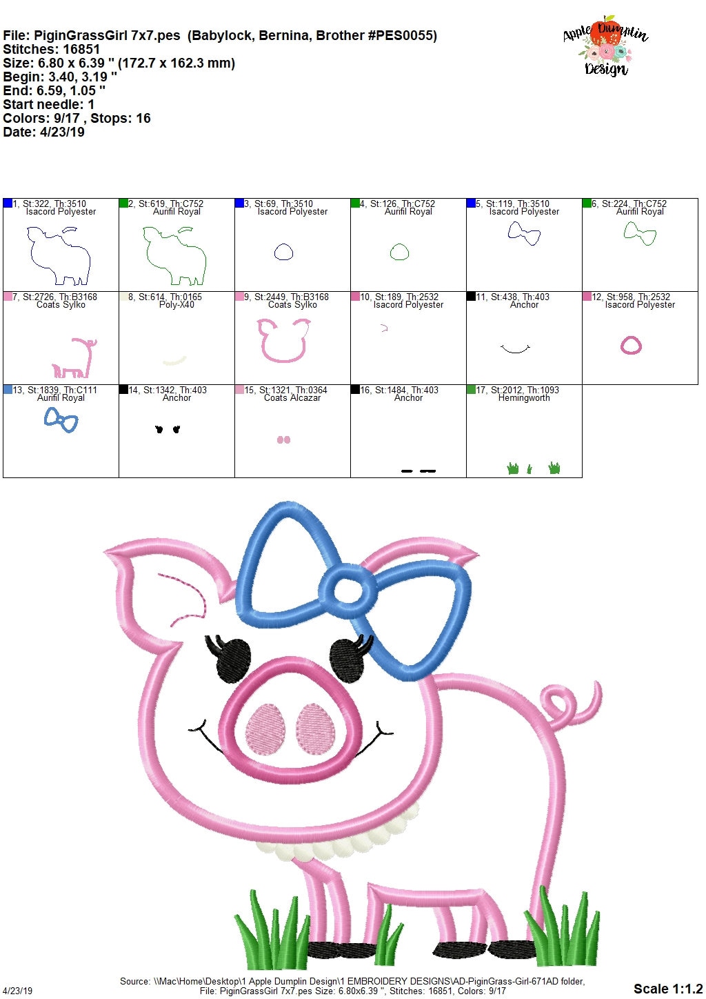 Pig With Bow Applique Design Instant Download 5x5 6x6 - Etsy