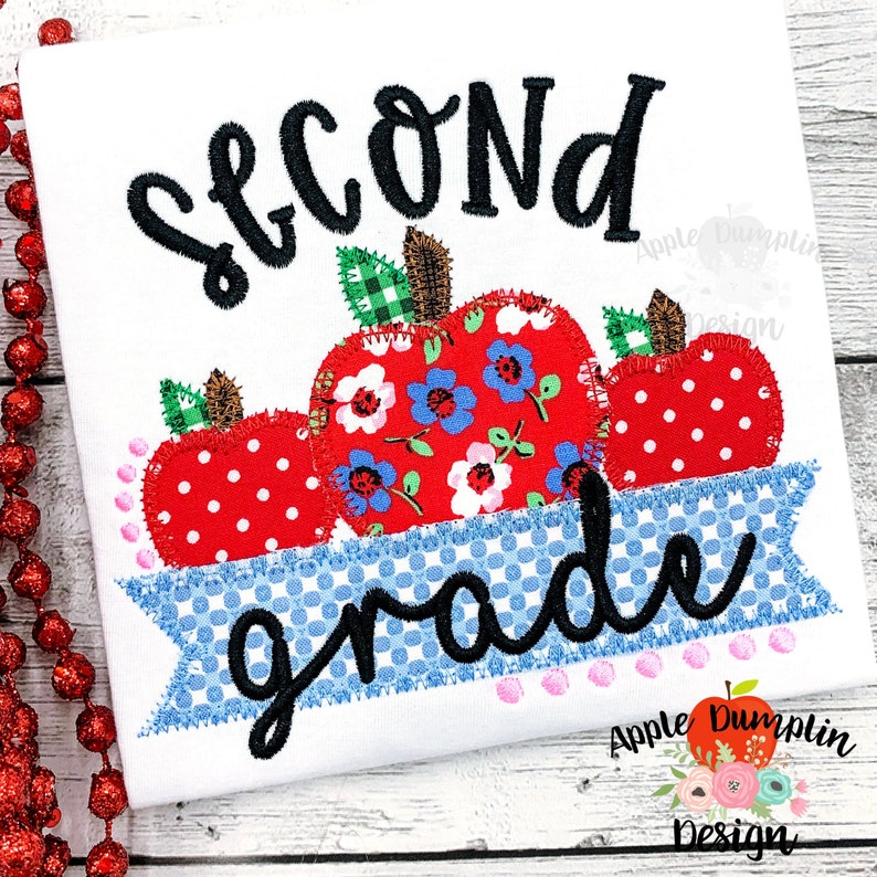 Second Grade Apples With Banner Zigzag Applique Design - Etsy