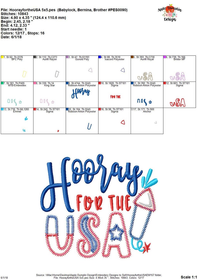 Hooray for the USA Machine Embroidery Design Summer 4th of | Etsy