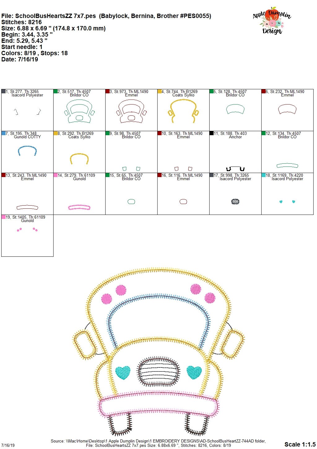 School Bus Hearts Zigzag Applique Design Machine | Etsy