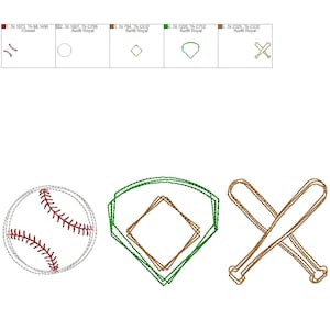 Baseball Trio, Outline Embroidery Design, Scribble Embroidery, Softball ...