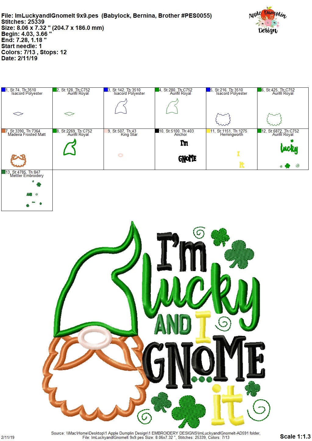 I'm Lucky and I Gnome It Applique Design Instant - Etsy