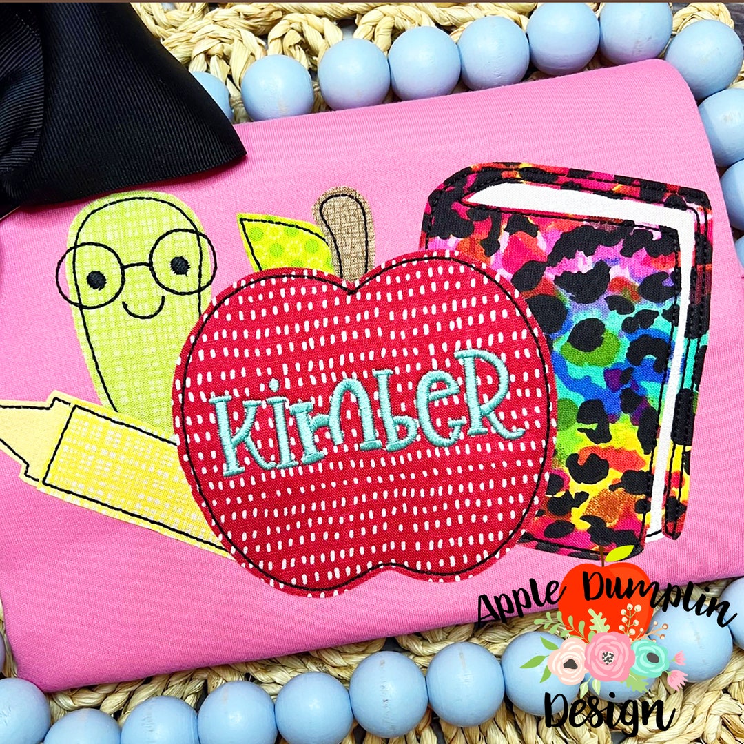 Bookworm, Bean Stitch Applique Design, Instant Download, Apple, Back to ...