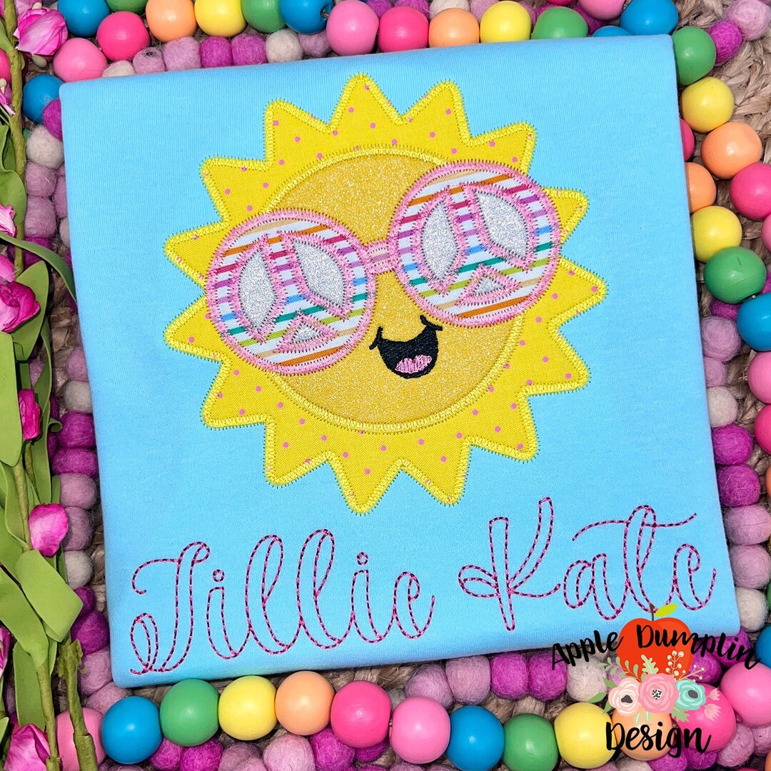 Groovy Sun, Zigzag Stitch, Applique Design, Peace, Sunglasses, Summer ...