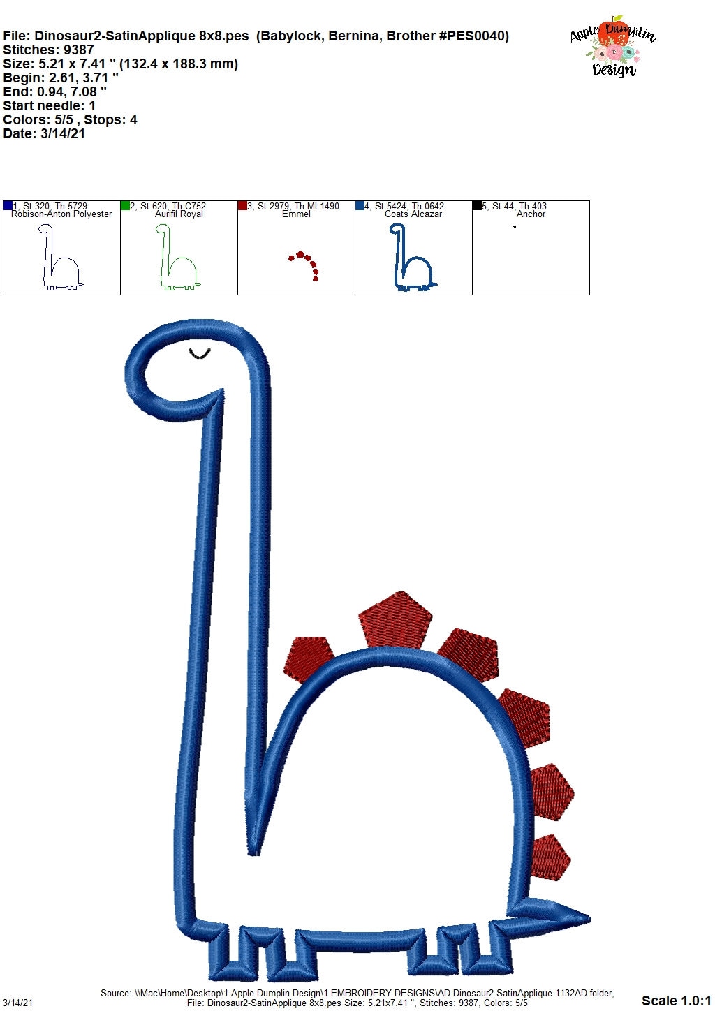 Dinosaur Satin Stitch Applique Machine Embroidery Instant - Etsy
