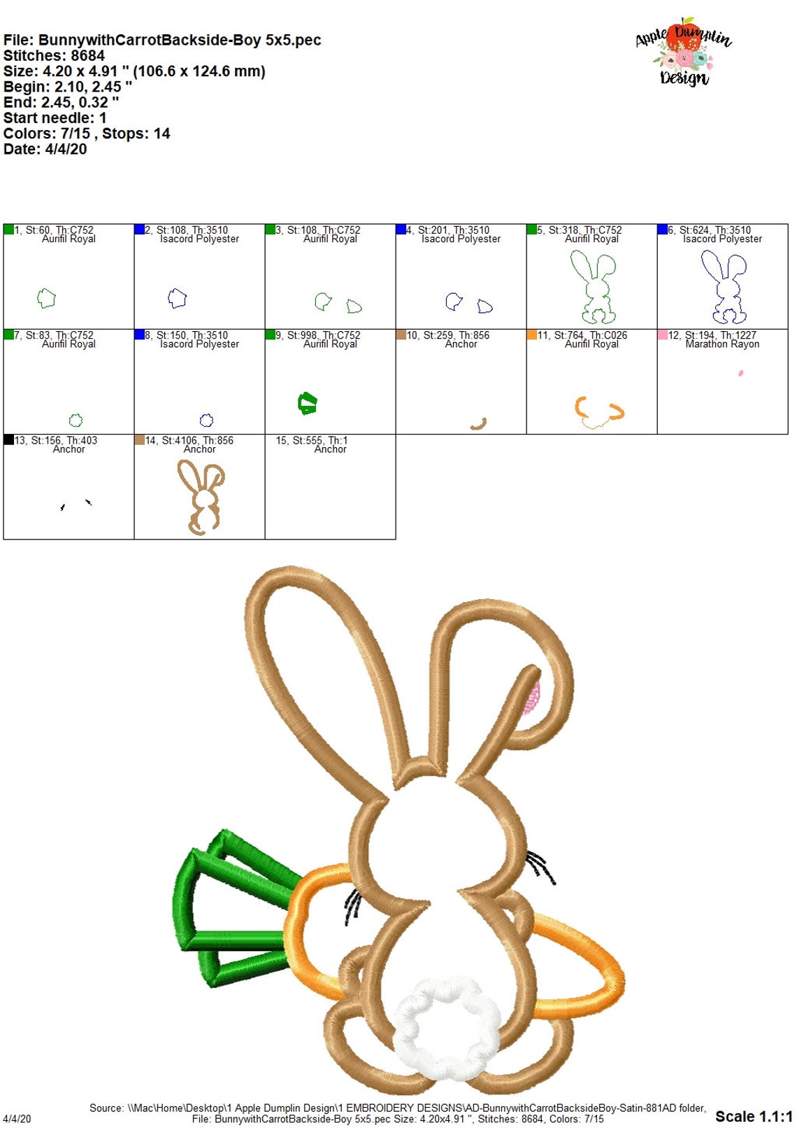 Bunny Backside Satin Stitch Applique Design Machine - Etsy