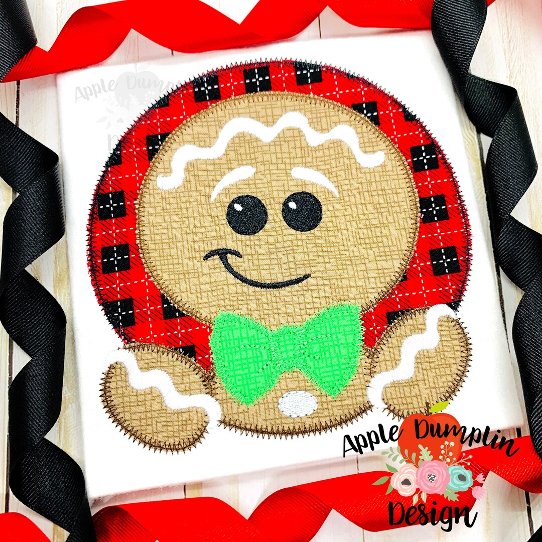 Gingerbread Man Circle, Zigzag, Applique Design, Embroidery Design ...