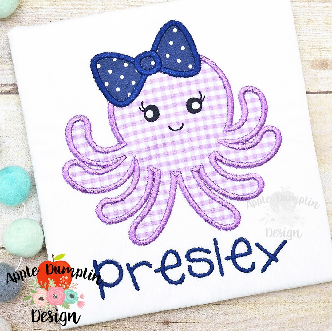 Octopus With Bow, Applique Design, Instant Download, 4x4, 5x5, 6x6, 7x7 ...