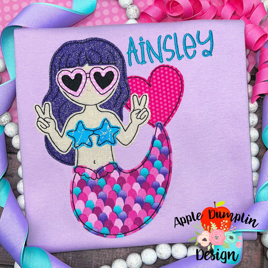 Groovy Mermaid, Bean Stitch, Applique Design, Peace, Sunglasses, Summer ...