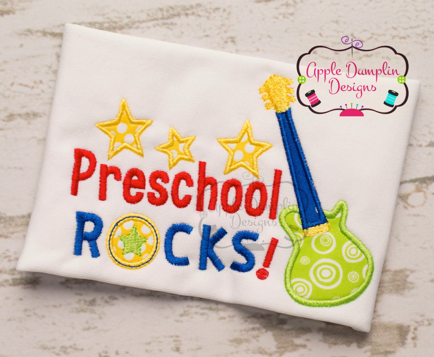 Back to School Preschool Rocks With Guitar Appliqué - Etsy