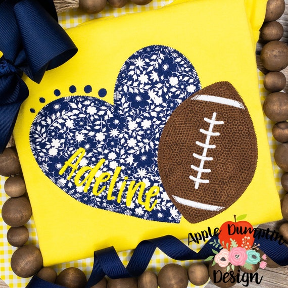 Heart With Football Zigzag Stitch Machine Embroidery | Etsy