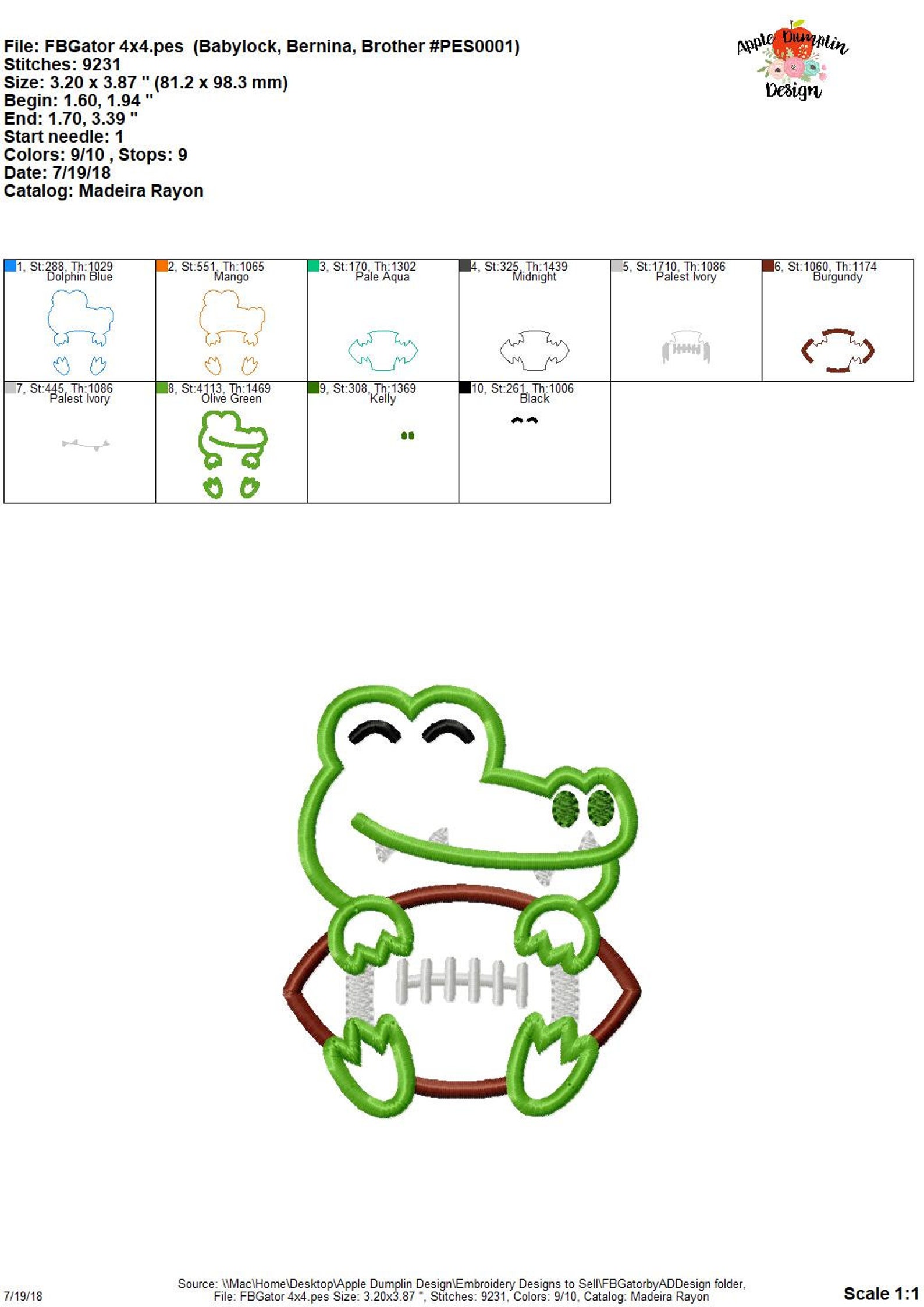 Gator Applique Design Machine Embroidery Design Summer | Etsy