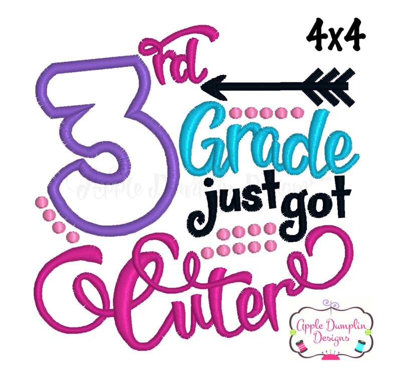 Exclusive 3rd Grade Just Got Cuter Applique Machine Embroidery | Etsy