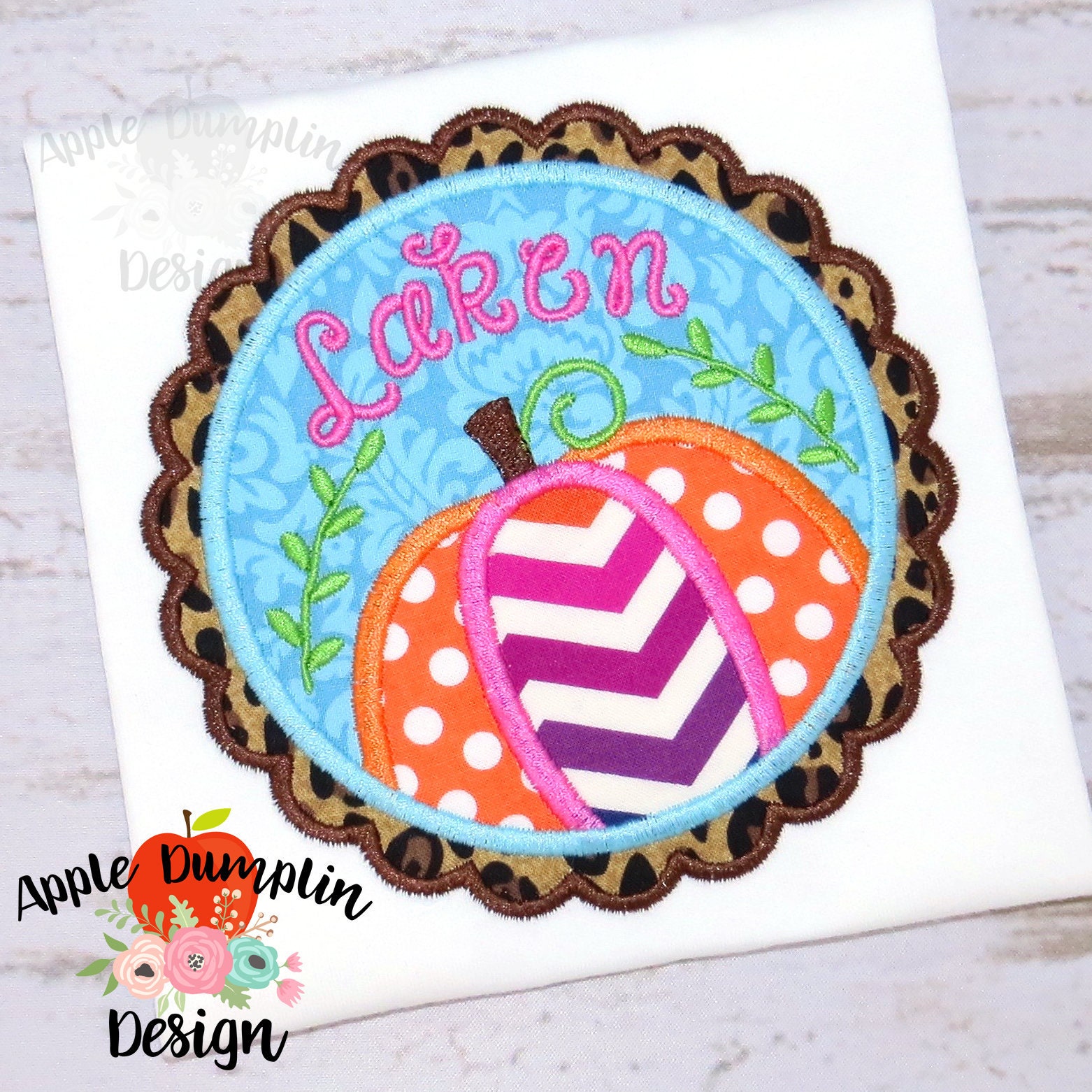 Scallop Circle Frame Pumpkin Applique Machine Embroidery Design ...