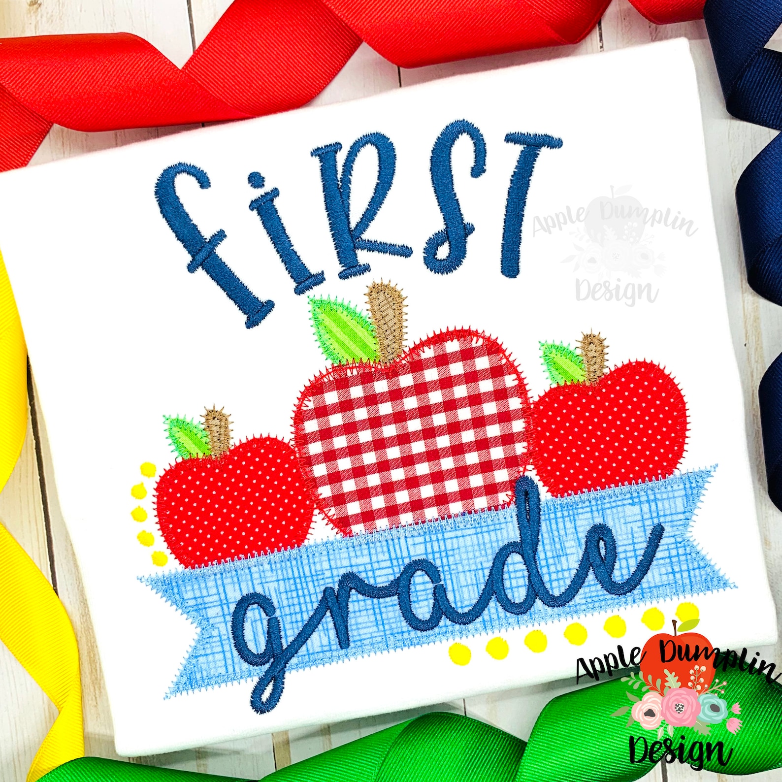 First Grade Apples With Banner Zigzag Applique Design - Etsy