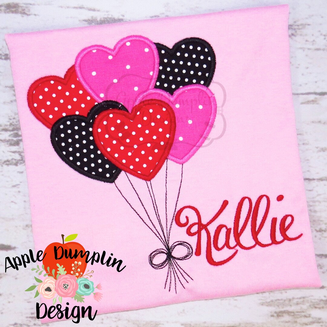 Heart Balloons, Applique Design, Embroidery Design, Valentines Day ...