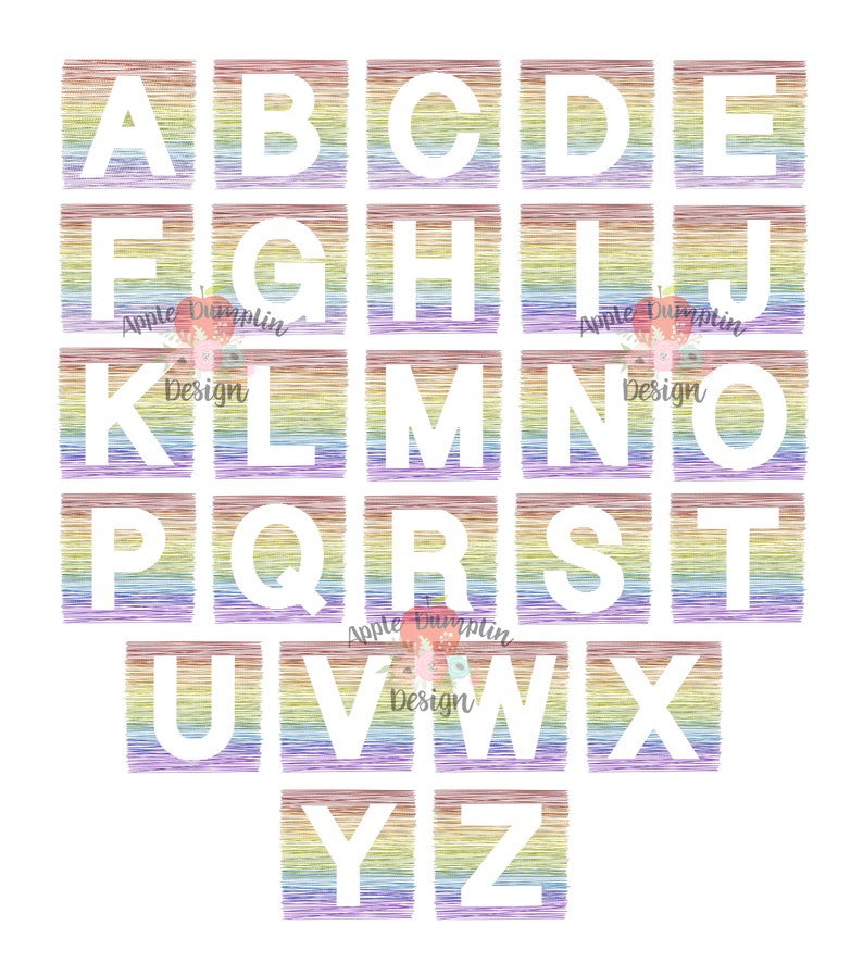 Shadow Scribble Block Embroidery Font, Complete Alphabet, Embroidery ...