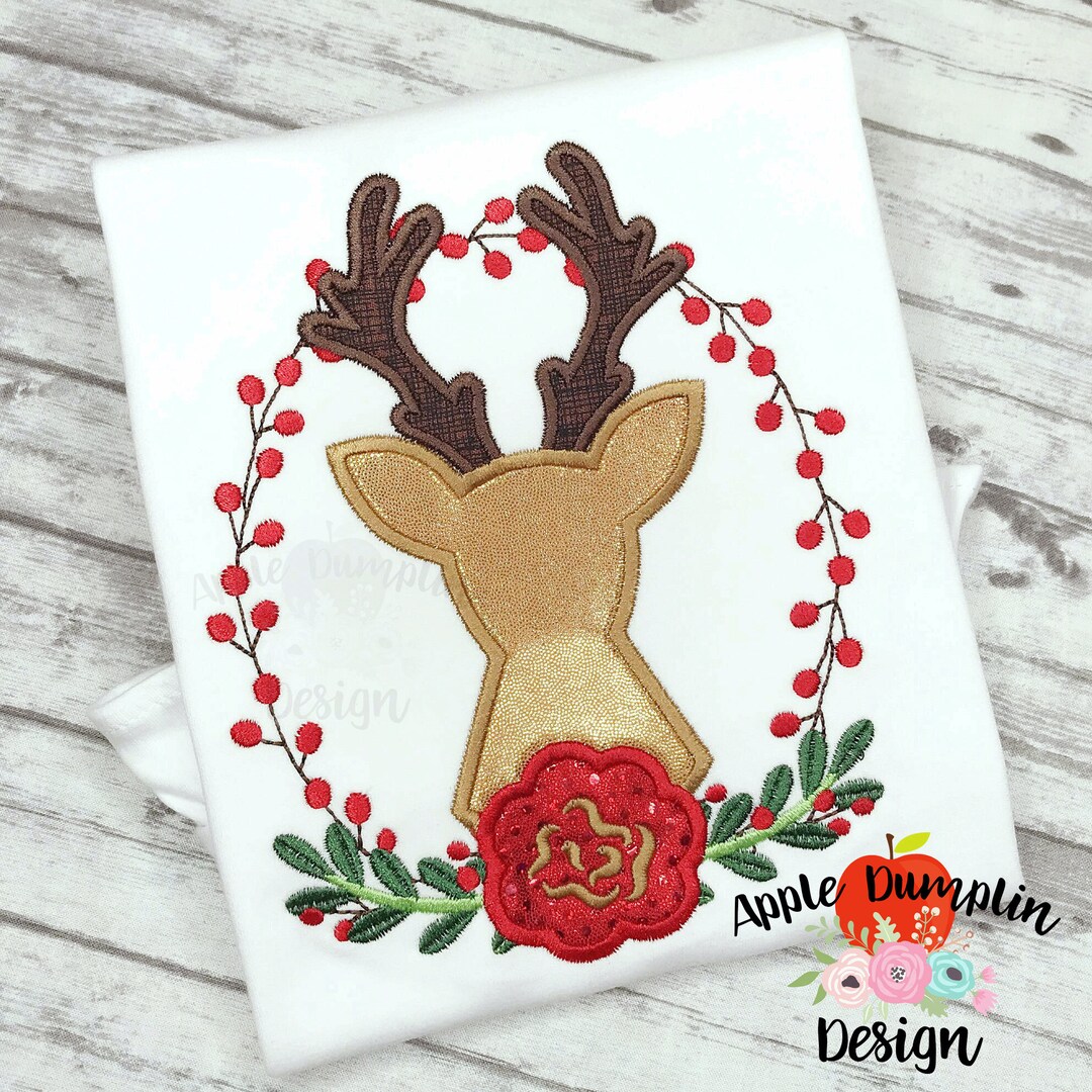 Berry Wreath With Deer, Applique Design, Machine Embroidery, 5x7, 6x10 ...
