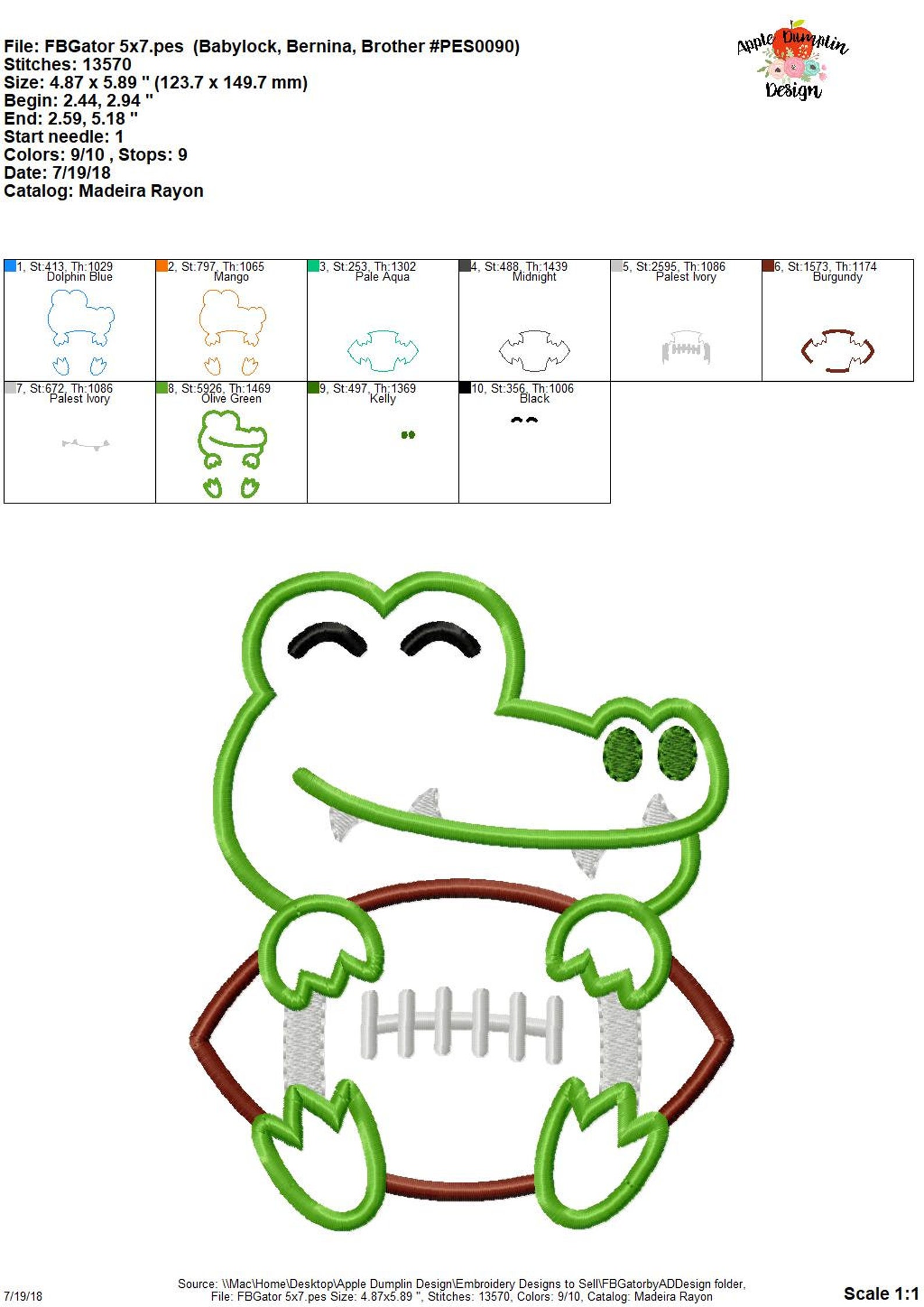 Gator Applique Design Machine Embroidery Design Summer | Etsy