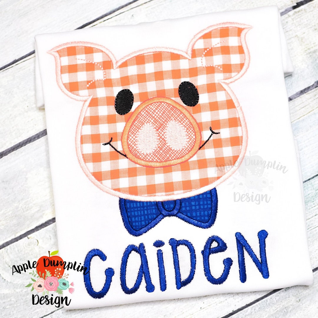 Pig With Bowtie, Applique Design, Instant Download, 4x4, 5x5, 6x6, 7x7 ...