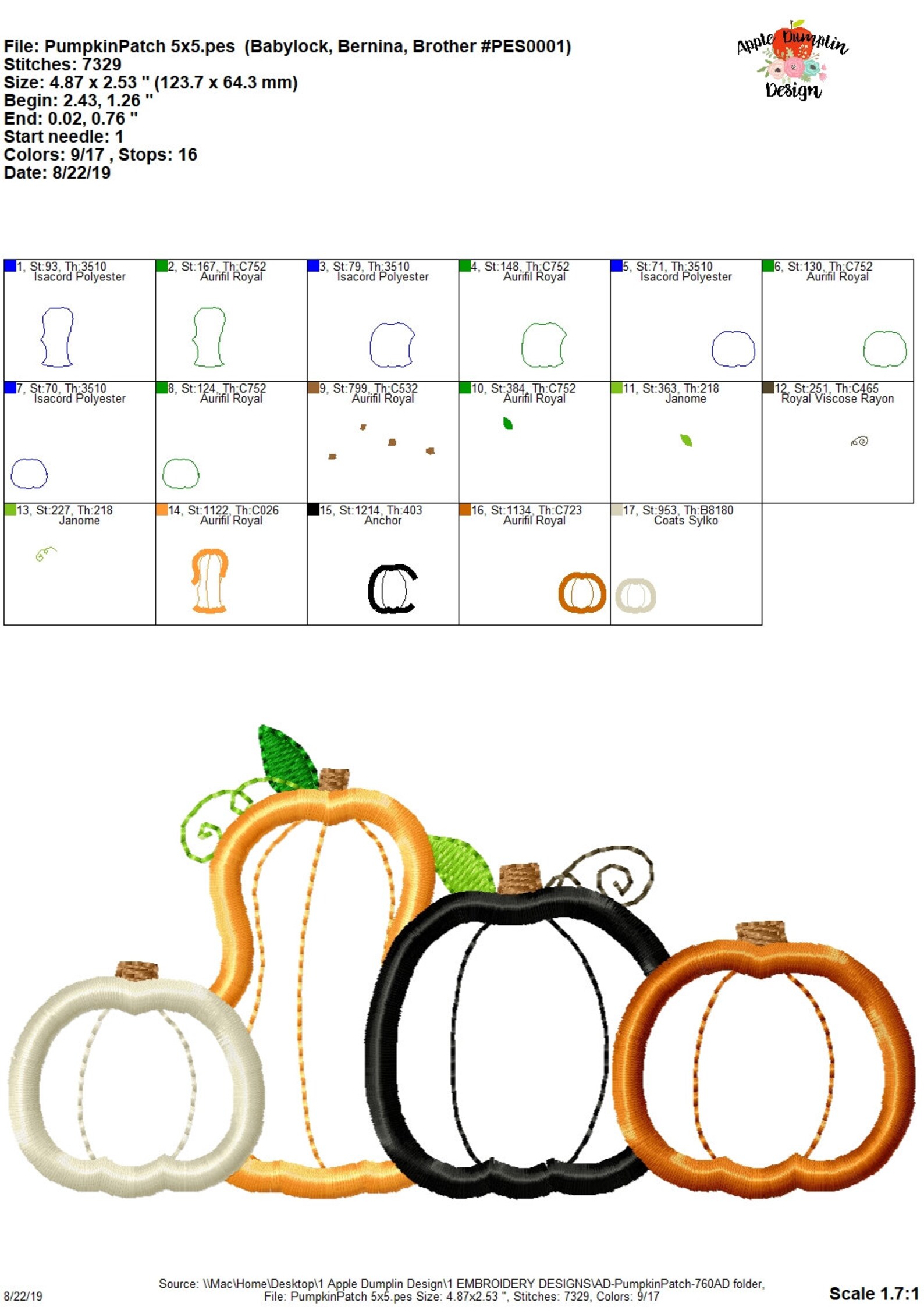 Pumpkin Patch, Applique Design, Embroidery Design, Fall Applique ...