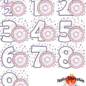 Donut Birthday Number Applique Set, 1/2-9 Years, Birthday Applique ...