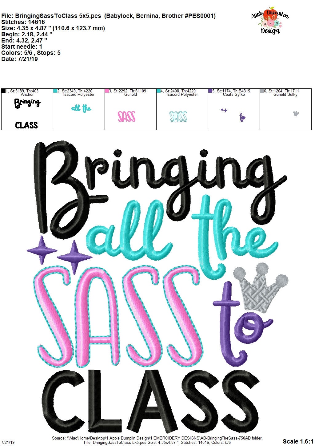 Bringing All the Sass to Class Embroidery Design Back to | Etsy