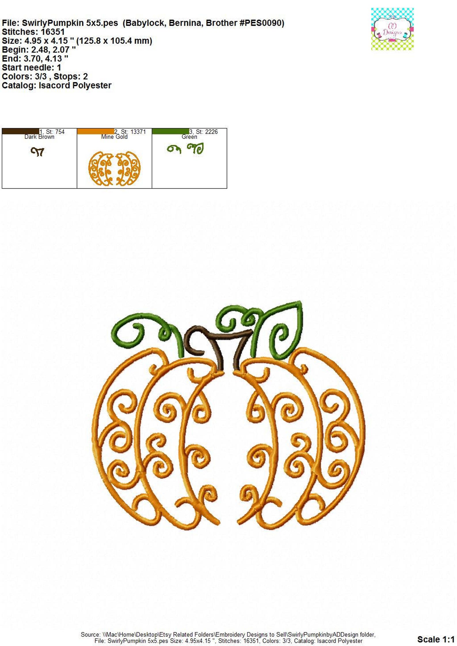Swirly Pumpkin, Embroidery Design, Machine Embroidery, Swirly Pumpkin ...