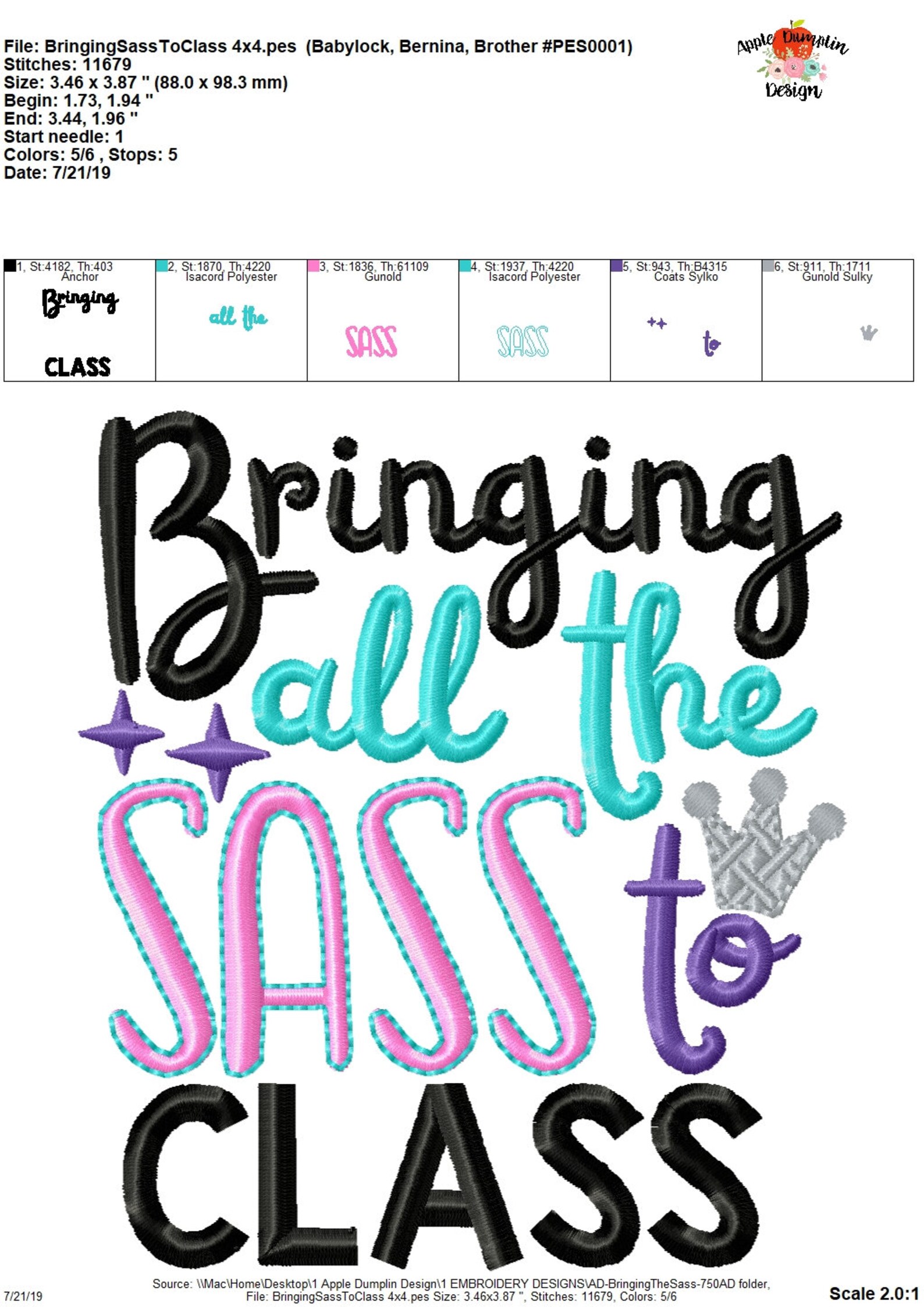 Bringing All the Sass to Class Embroidery Design Back to | Etsy